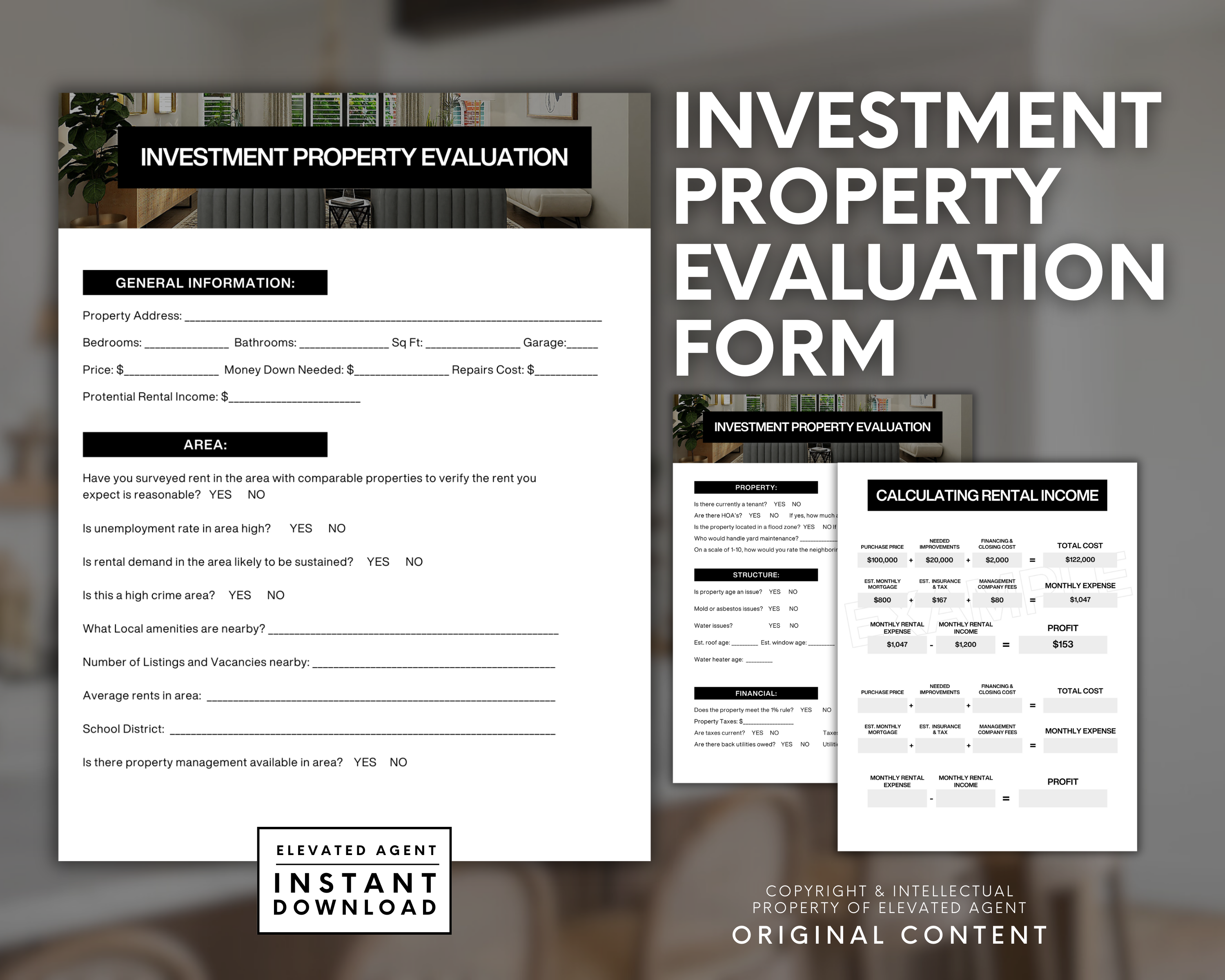 Investment Property Evaluation Form - Classic Design Style – Elevated Agent